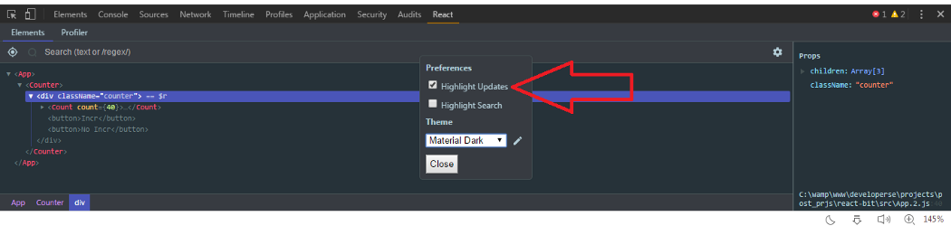 React faster performance: highlighting React Components updates