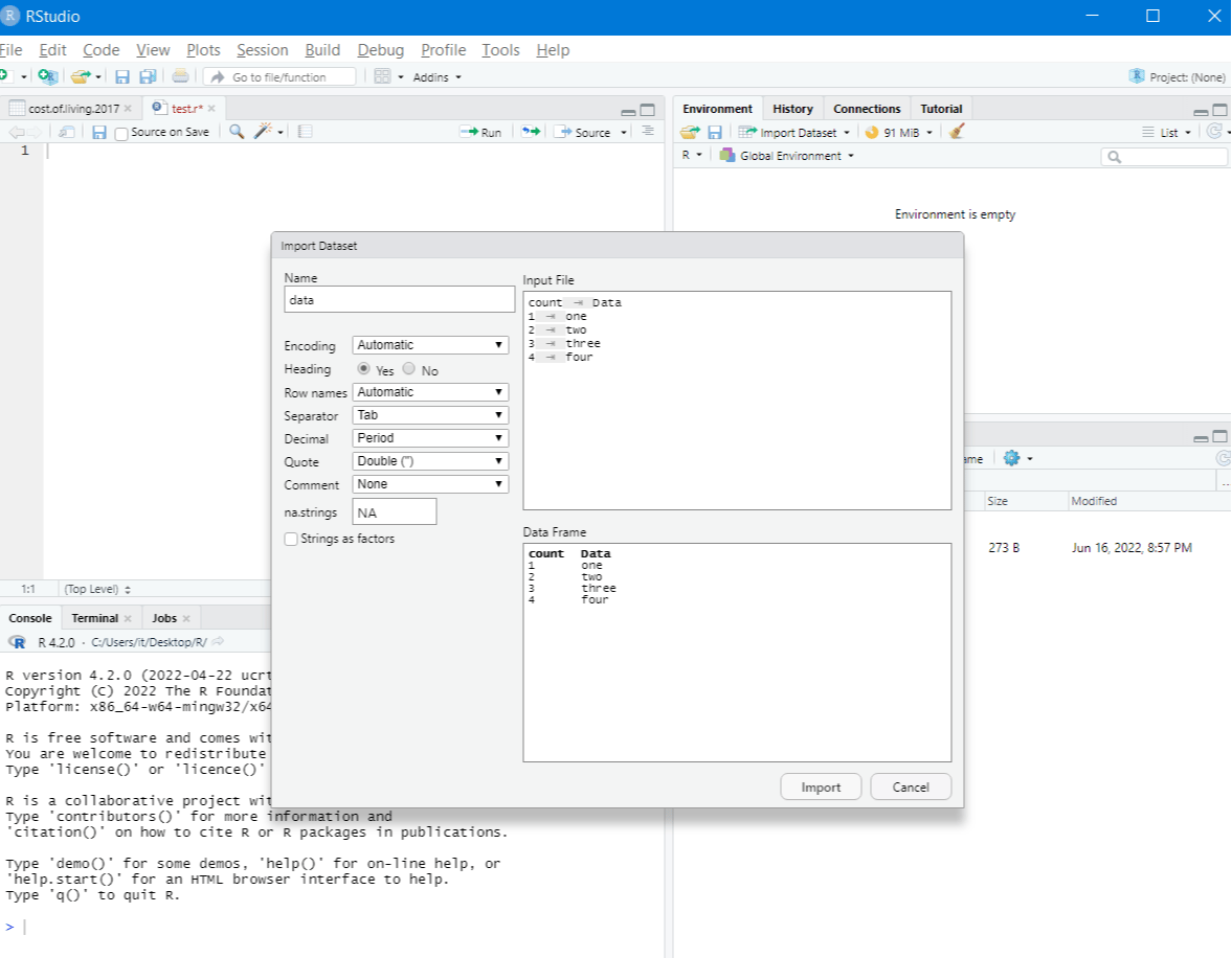 How to import CSV and text files in R