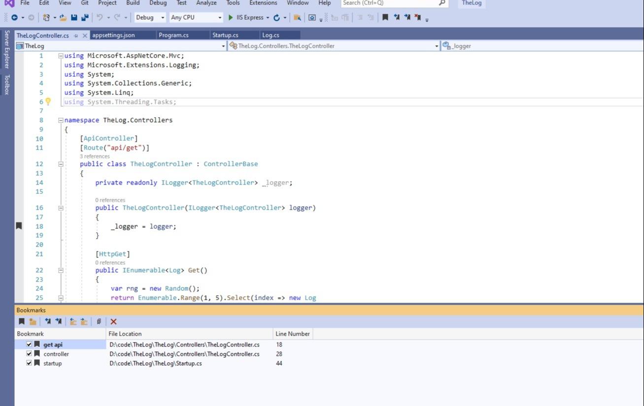 How to bookmark code in Visual Studio in Windows